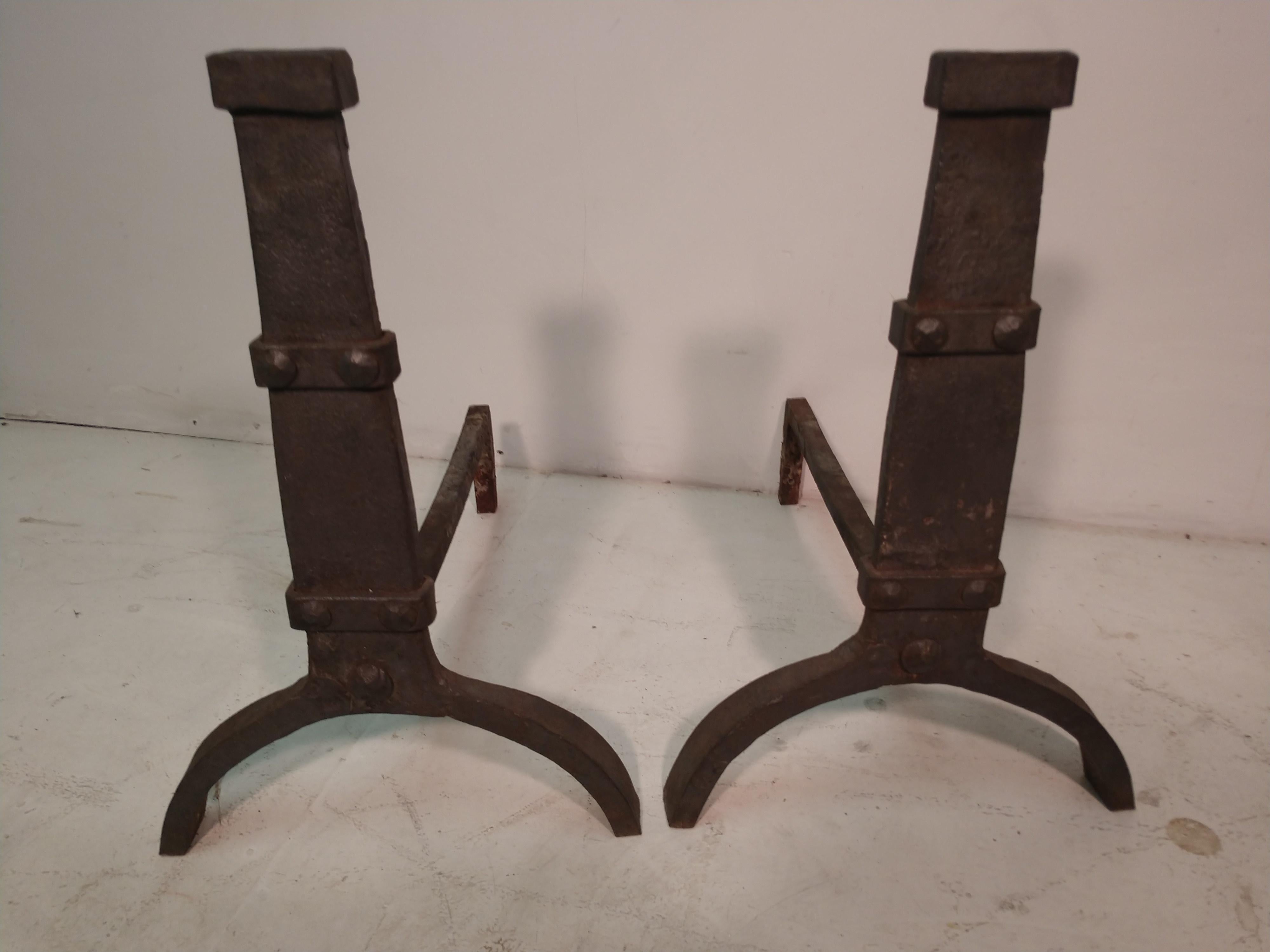 Arts and Crafts Mission Hand Forged Andirons at 1stDibs