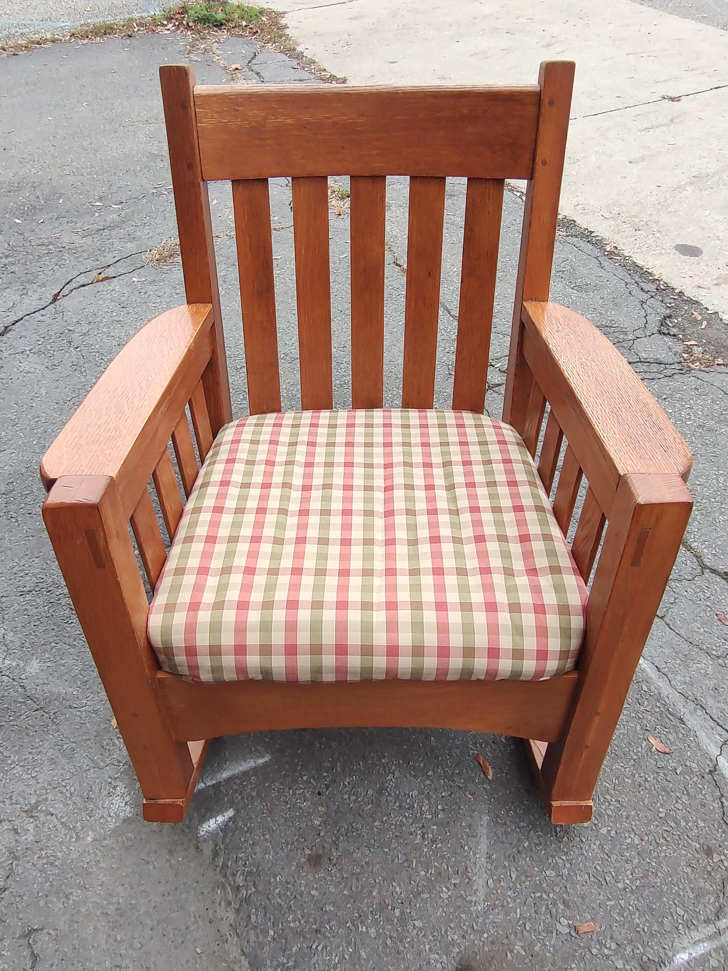 Arts and Crafts Mission Oak Slatted Rocking Chair by Harden C1910 For ...