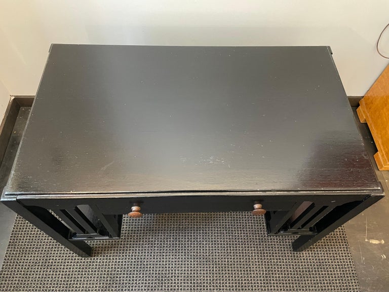 Arts and Crafts Mission Style Black Solid Oak Desk with Side Shelves ...