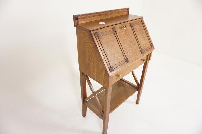 Arts and Crafts Mission Tiger Oak Drop Front Secretaire Desk, American ...