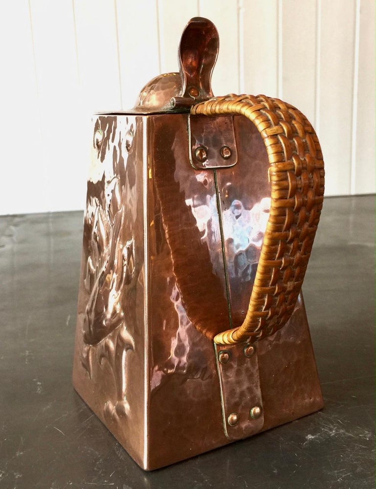 Arts and Crafts Newlyn Copper Water Jug with Repousse Fish Decoration ...