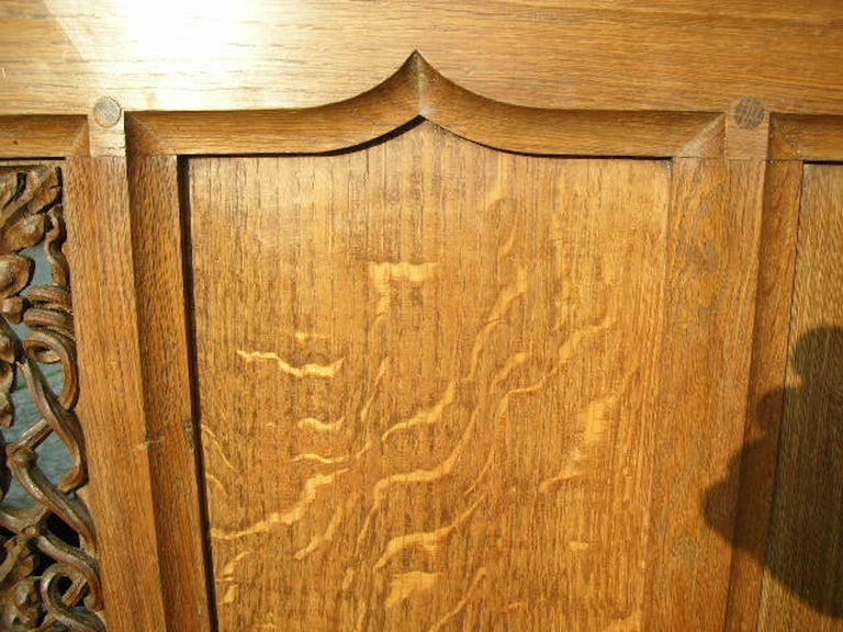 Arts and Crafts Oak Server Alta Table with a Finely Carved Centre Panel ...