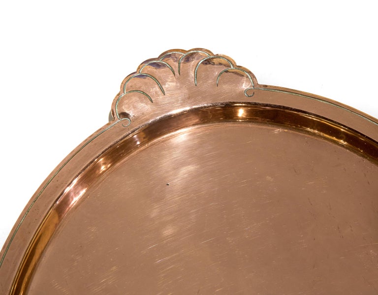 Arts and Crafts Oval Copper Tray with Planished Surface and Scallop ...