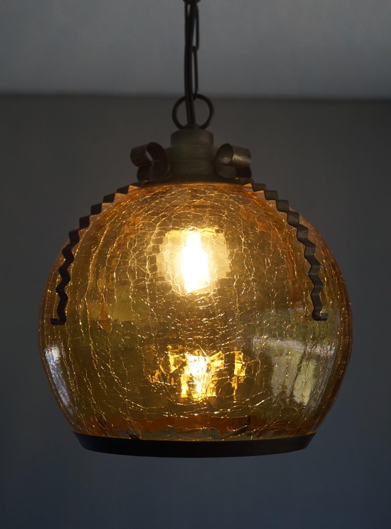 Arts and Crafts Pendant with Handcrafted Brass Frame and Amber Color ...