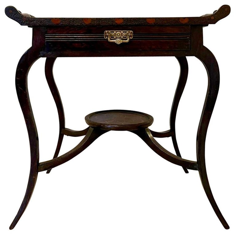 Arts and Crafts Pokerwork Lamp/Side Table at 1stDibs