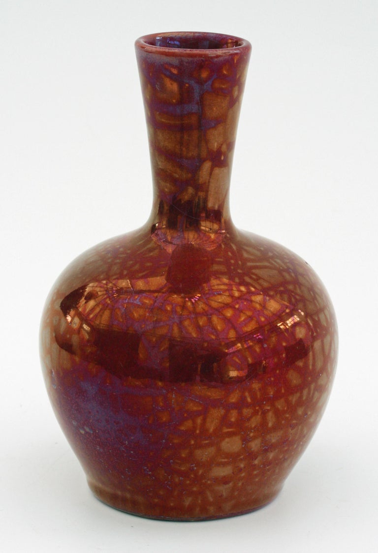 Arts and Crafts Red Luster Spider Web Design Art Pottery Vase, circa ...