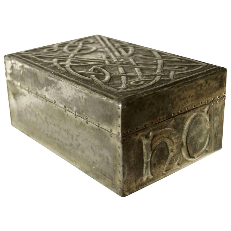 Arts and Crafts Repousse Pewter Cigarette Box in the Style of Archibald ...