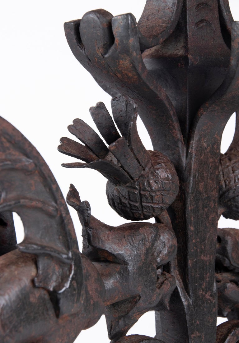 Arts and Crafts Samuel Yellin Style Wrought Iron Dragon Andirons or ...