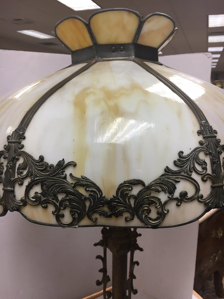 Arts And Crafts Sculpted Slag Glass Tiffany Style Table Lamp At 1stdibs