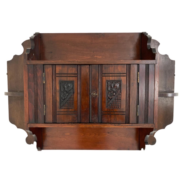 Arts + Crafts Solid Carved Walnut Wall Hanging Cabinet, Scotland 1910 ...