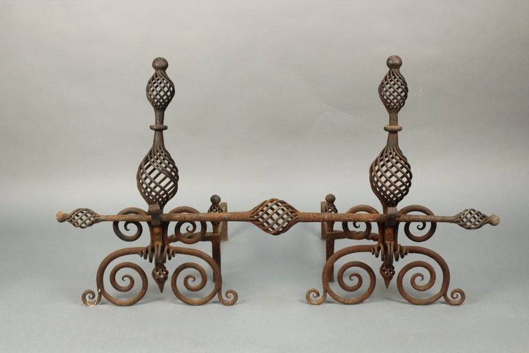 Arts and Crafts Spanish Revival Pair of 1920s Andirons Great Wrought ...