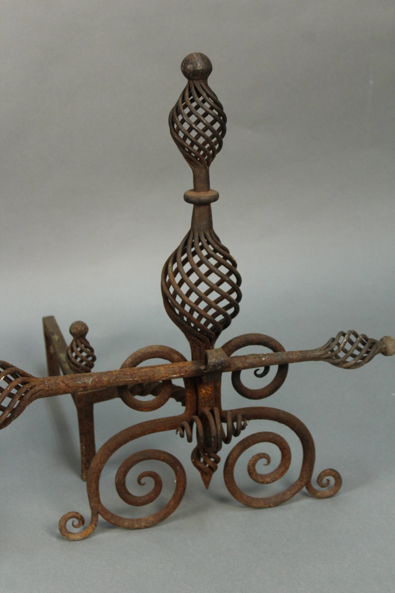 Arts and Crafts Spanish Revival Pair of 1920s Andirons Great Wrought ...