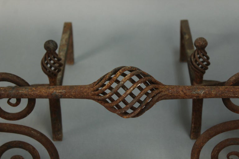 Arts and Crafts Spanish Revival Pair of 1920s Andirons Great Wrought ...