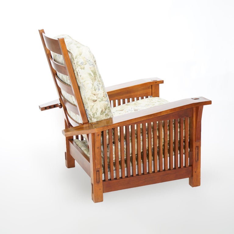 Arts and Crafts Stickley Signed Mission Cherry Drop-Arm Spindled Morris ...