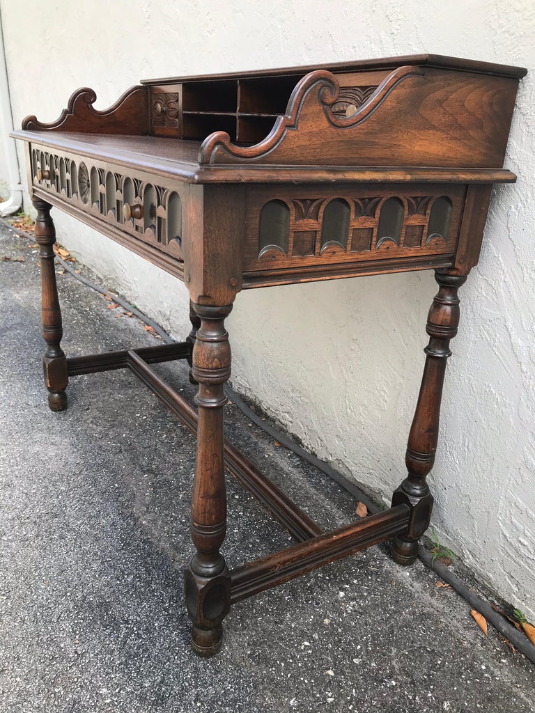 Arts and Crafts Style Carved Desk For Sale at 1stDibs