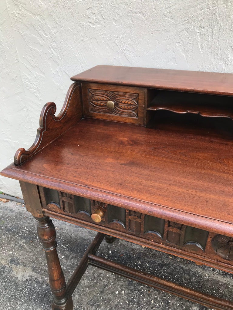 Arts and Crafts Style Carved Desk For Sale at 1stDibs