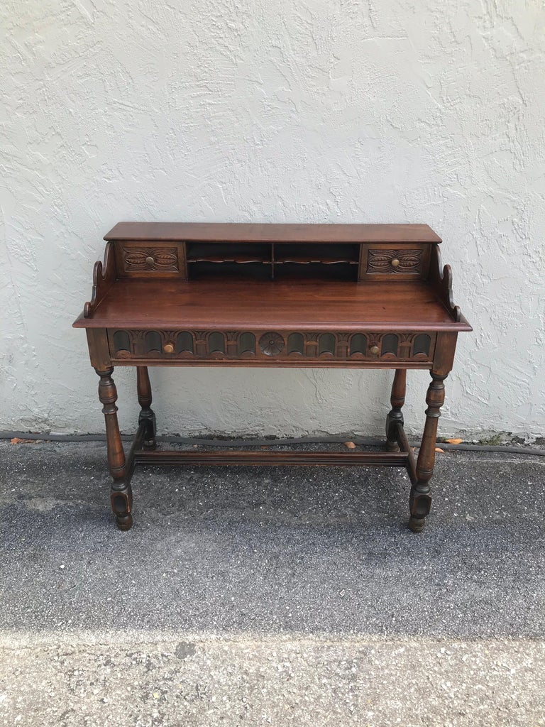 Arts and Crafts Style Carved Desk For Sale at 1stDibs