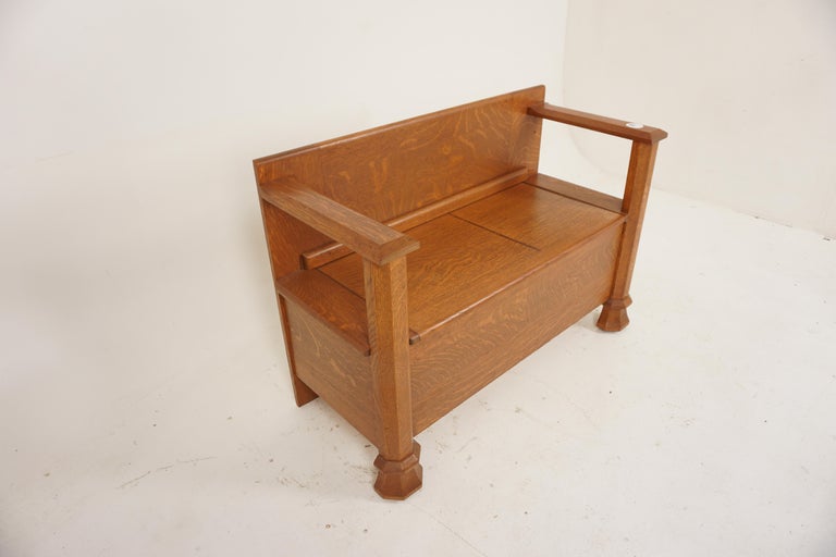 Arts + Crafts Tiger Oak Hall Bench, Lift up Seat, Scotland 1910, B697 ...