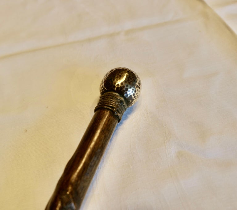 Arts and Crafts Twisted Walking Cane with Beaten Brass Handle Golf For ...