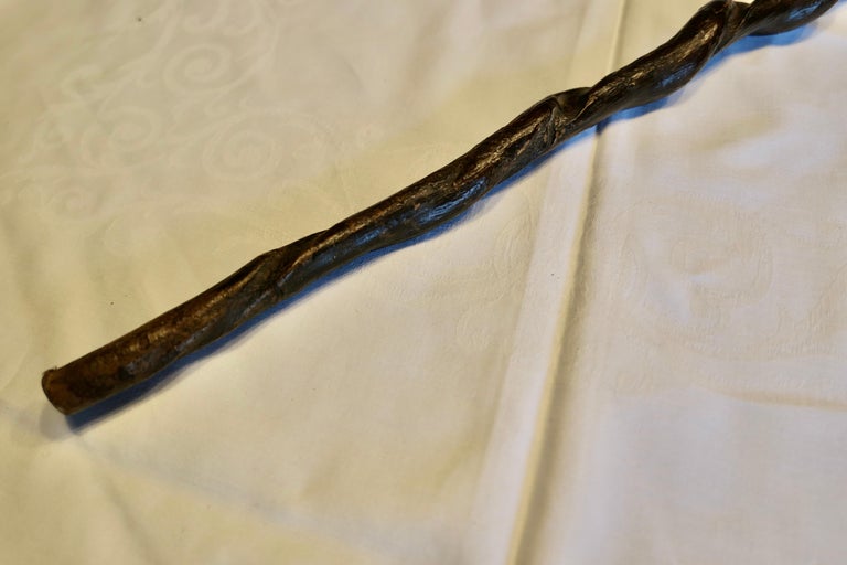 Arts and Crafts Twisted Walking Cane with Beaten Brass Handle Golf For ...