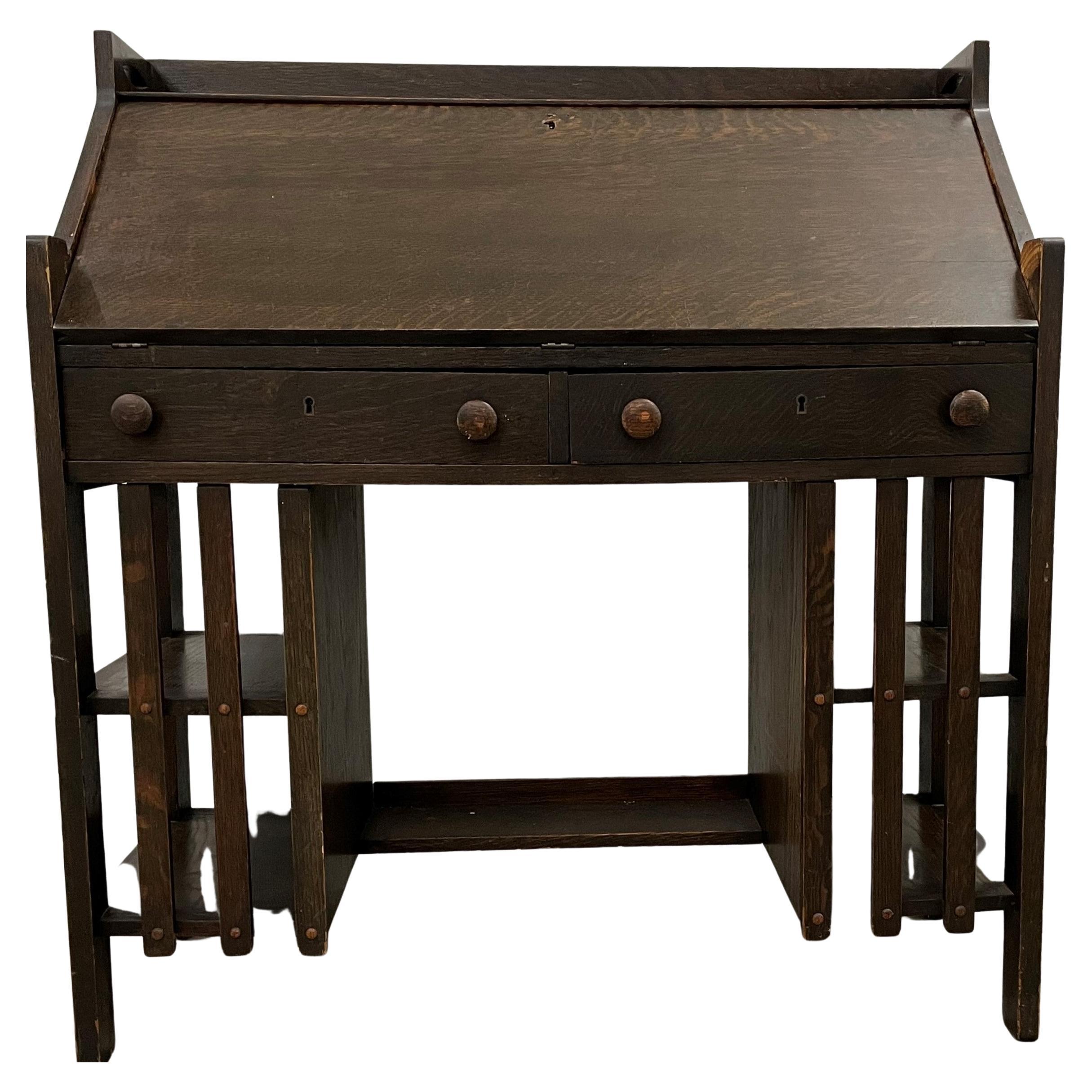 Antique Walnut Writing Desk, Arts and Crafts Fall Front Desk, Scotland ...