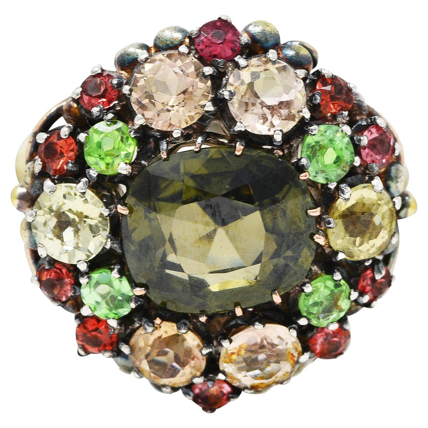 New Labradorite Diamonds Silver Cluster Ring at 1stDibs