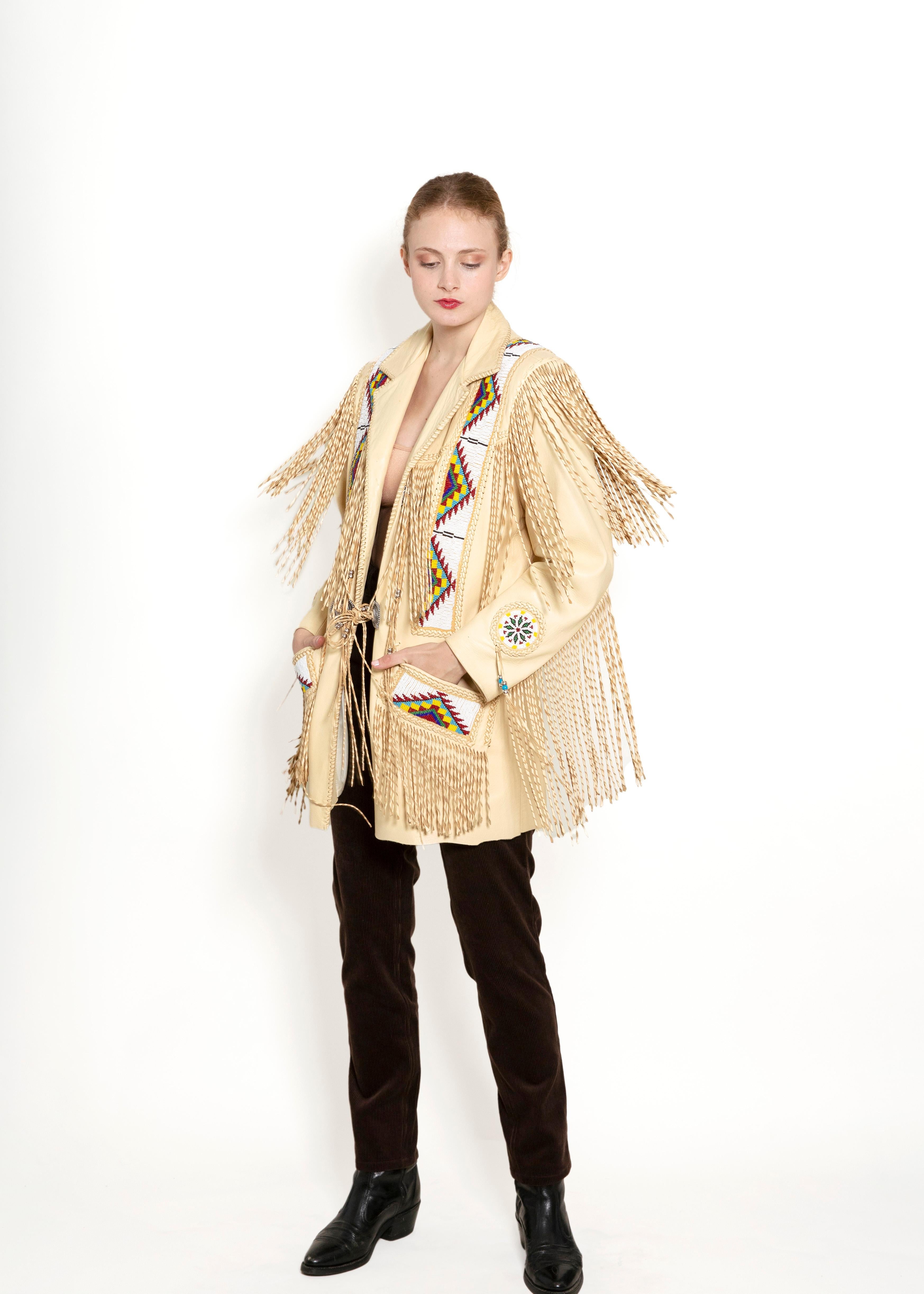 Arturo Leather Beaded Fringe Jacket For Sale at 1stDibs