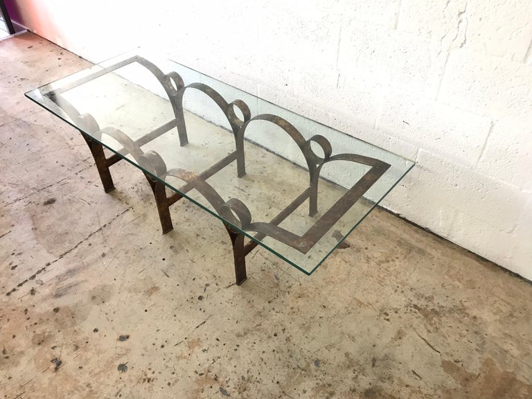 Arturo Pani Gilt Iron and Glass Coffee or Cocktail Table at 1stDibs