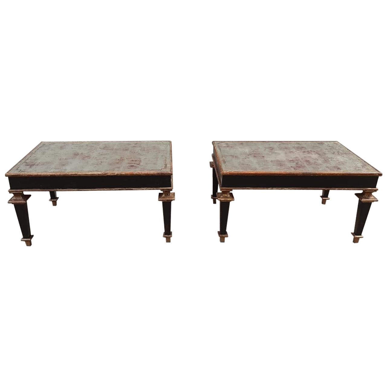 Arturo Pani Mexican MCM Pair of Mahogany Side Tables with Silver Leaf ...