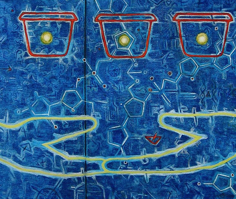 Arun Bain - Existence, Charcoal, Earth color, Acrylic Painting, Blue ...