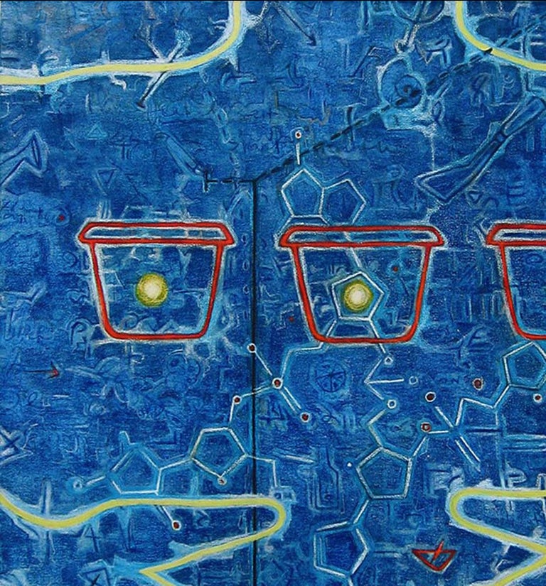 Arun Bain - Existence, Charcoal, Earth color, Acrylic Painting, Blue ...