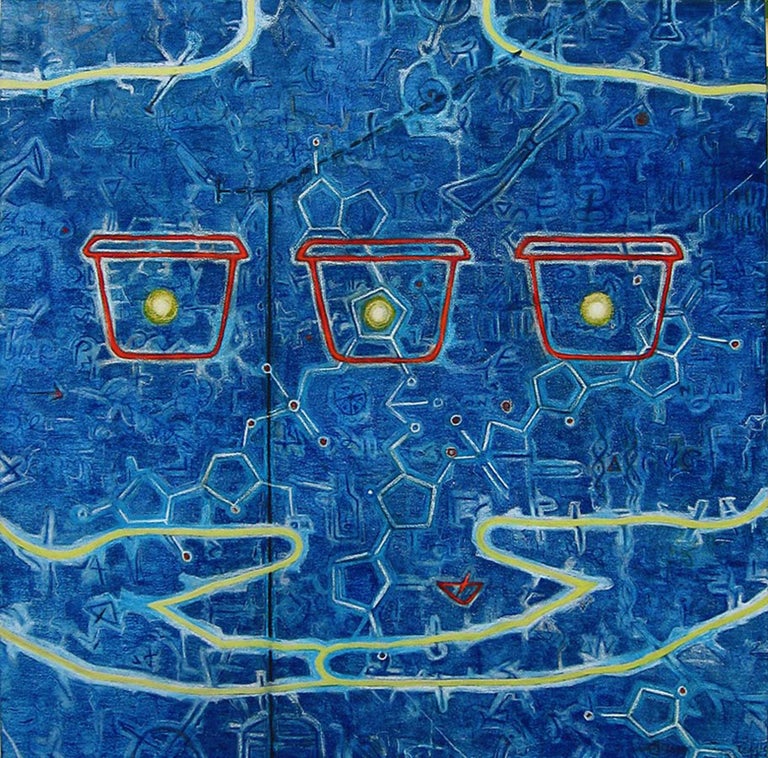 Arun Bain - Existence, Charcoal, Earth color, Acrylic Painting, Blue ...