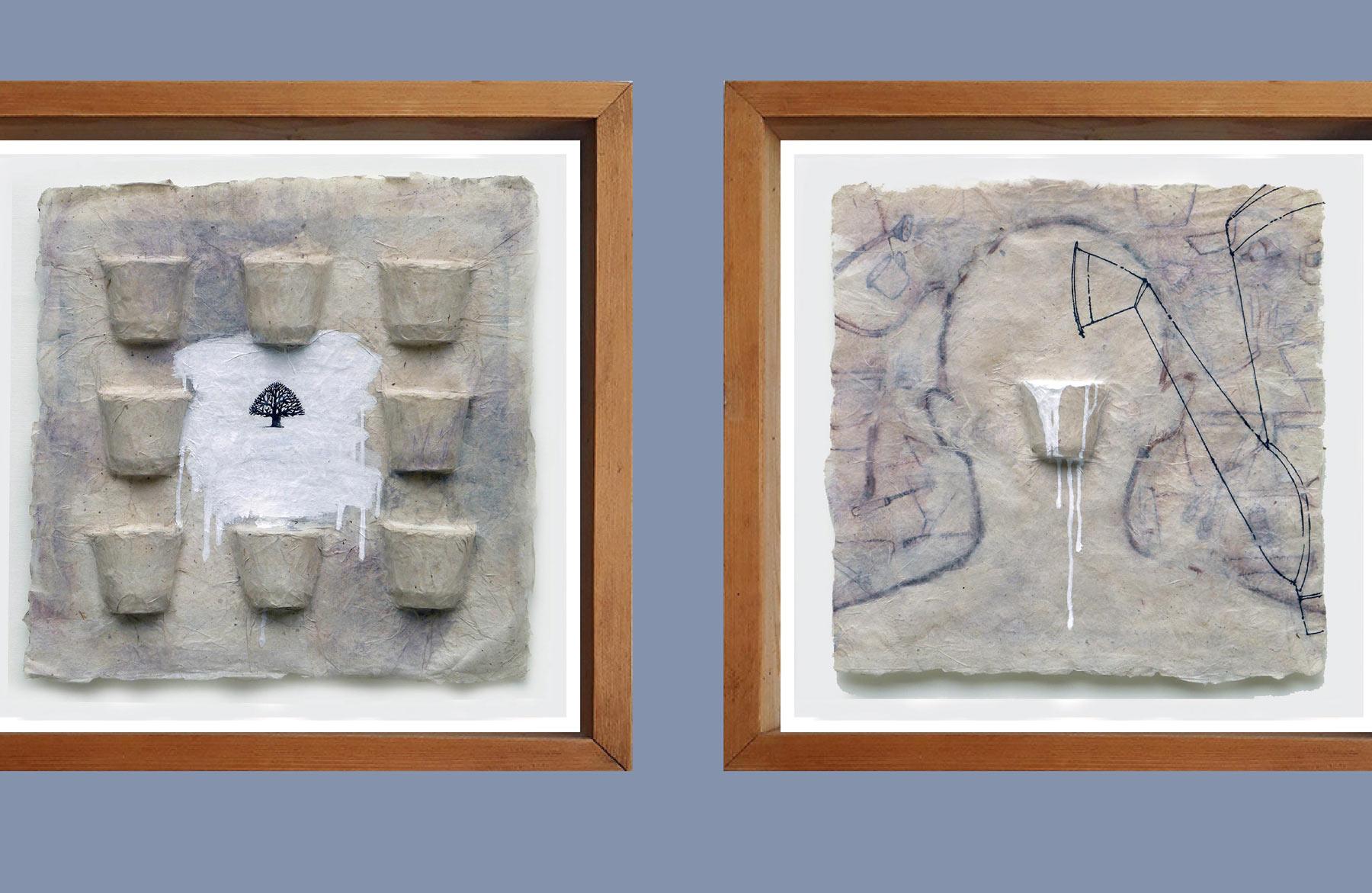 Arun Bain - Painting, Two Panels, Ink, Earth, Watercolor, Blue, White ...