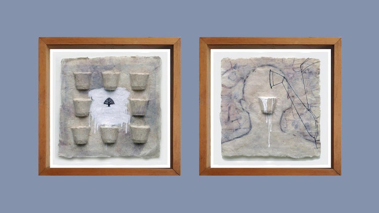 Arun Bain - Painting, Two Panels, Ink, Earth, Watercolor, Blue, White ...