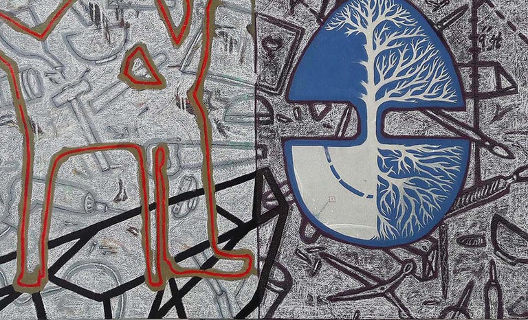 Arun Bain - The Tree, Pastel, Earthcolor, Acrylic Painting, Blue, Black ...