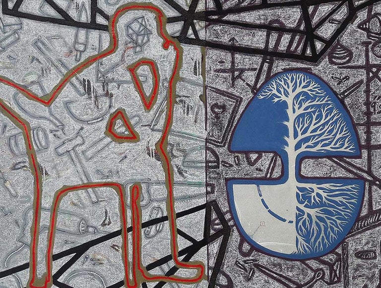 Arun Bain - The Tree, Pastel, Earthcolor, Acrylic Painting, Blue, Black ...