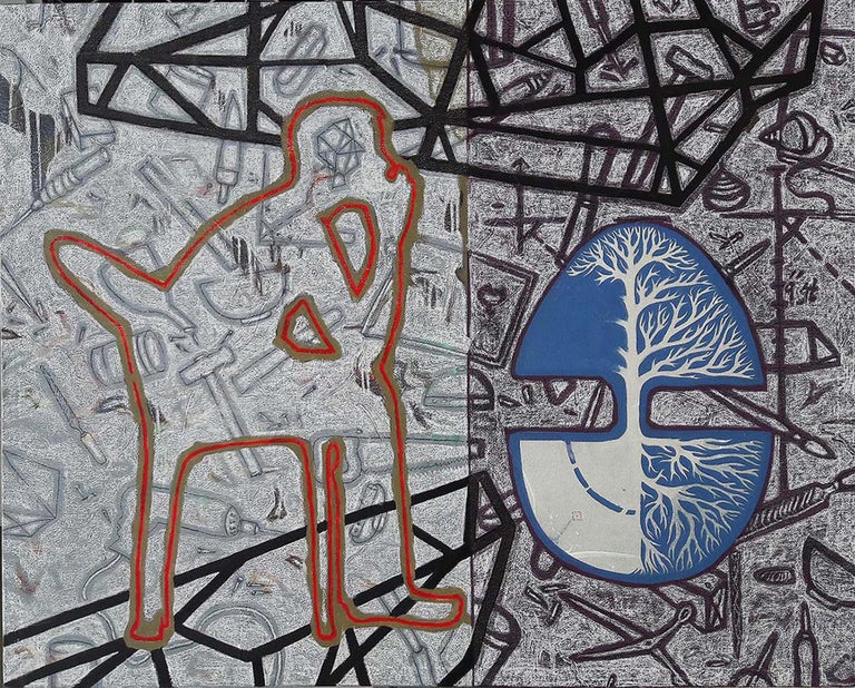 Arun Bain - The Tree, Pastel, Earthcolor, Acrylic Painting, Blue, Black ...