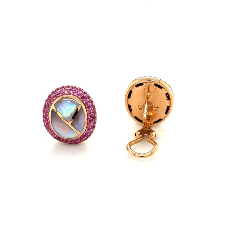 Asch Grossbardt 18KT RG Earrings 1.45CT Pink Sapphire and Pink Mother ...