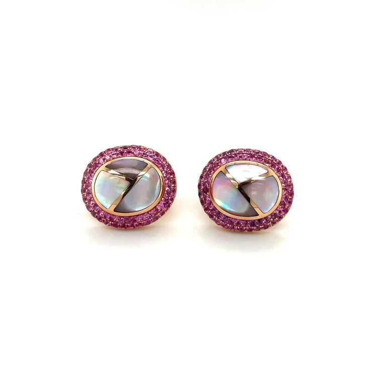 Asch Grossbardt 18KT RG Earrings 1.45CT Pink Sapphire and Pink Mother ...
