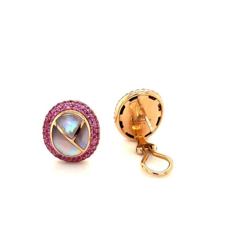 Asch Grossbardt 18KT RG Earrings 1.45CT Pink Sapphire and Pink Mother ...
