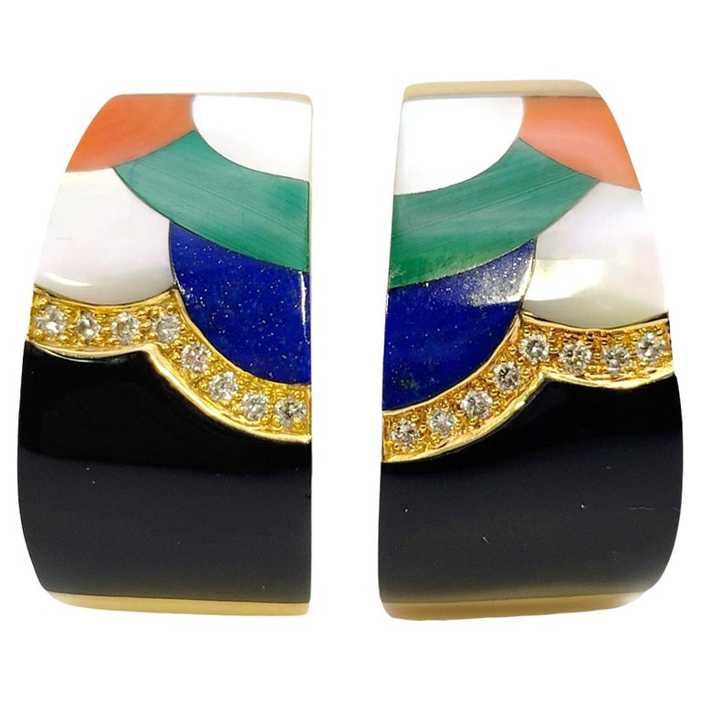 Asch Grossbardt Mosaic Gemstone and Diamond Inlay Earrings in 14 Karat ...