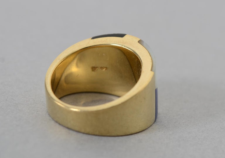 Asch Grossbardt Wide Gold Band Inlaid Stones Ring at 1stDibs
