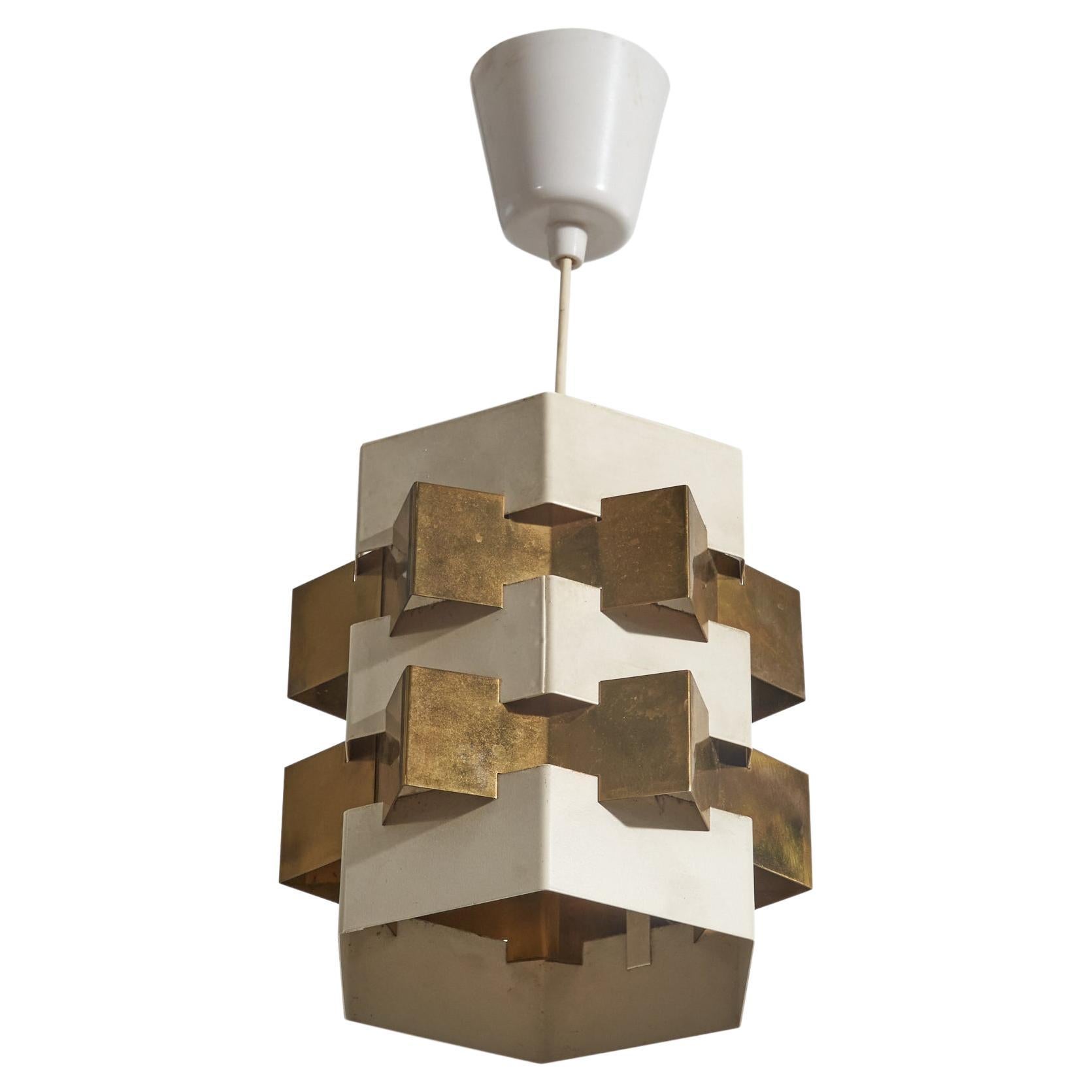 ASEA, Pendant, Brass, White-Lacquered Metal Sweden, 1950s at 1stDibs
