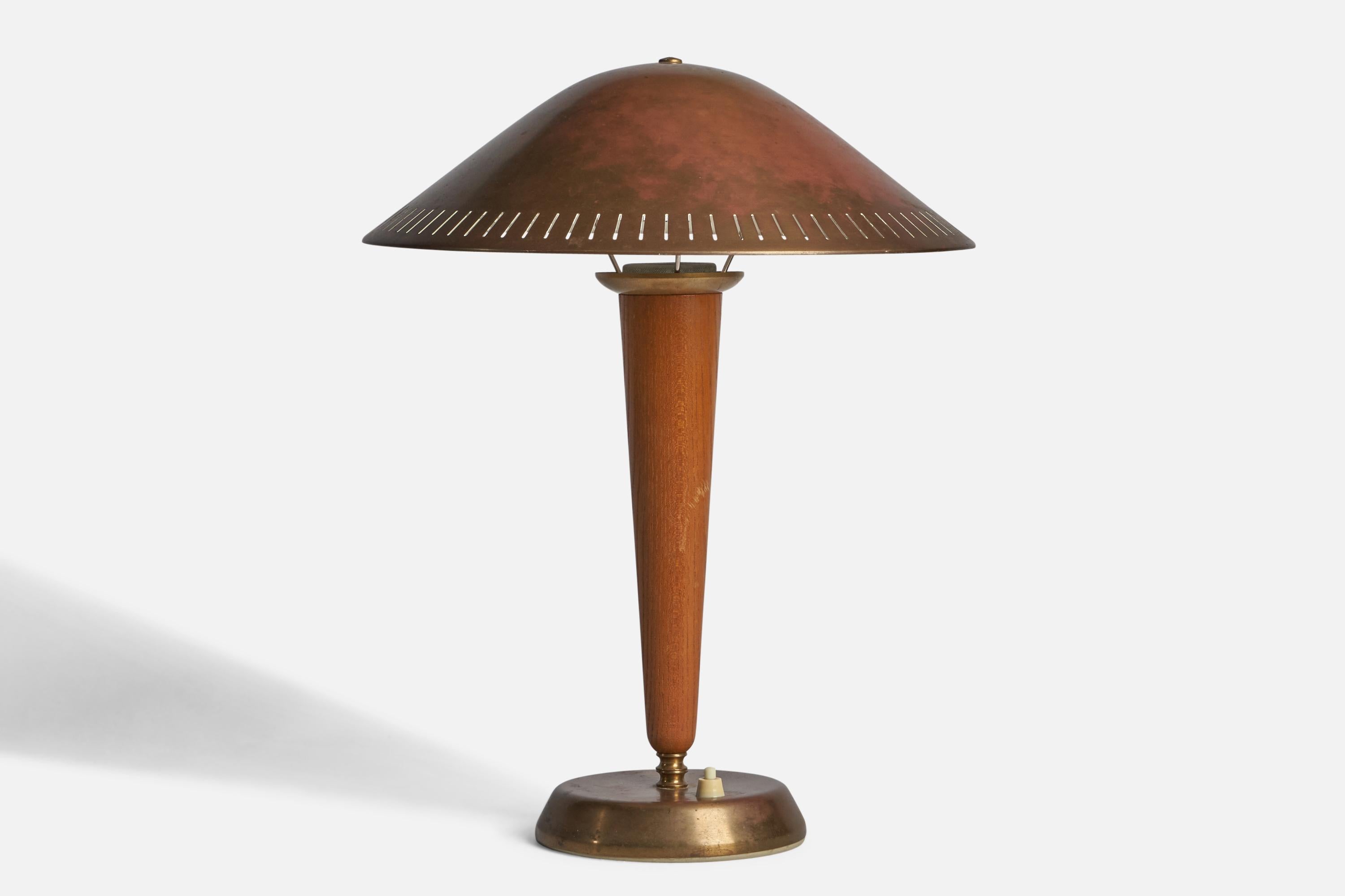 ASEA, Table Lamp, Brass, Elm, Sweden, 1940s For Sale at 1stDibs