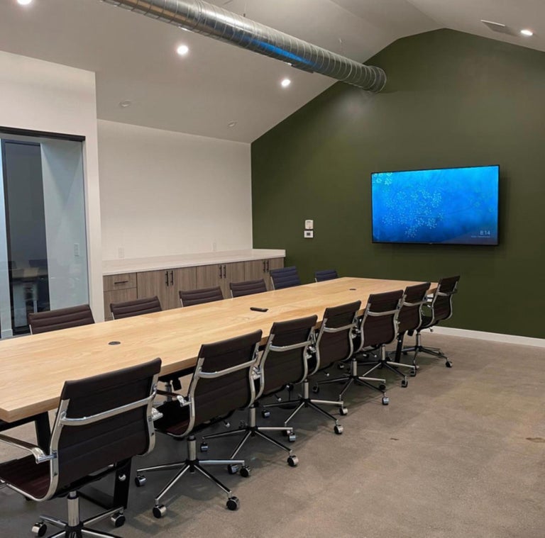 Ash Conference Table with Trapezoid Steel Legs For Sale at 1stDibs