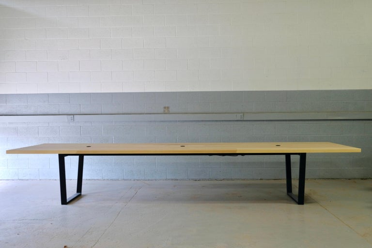 Ash Conference Table with Trapezoid Steel Legs For Sale at 1stDibs
