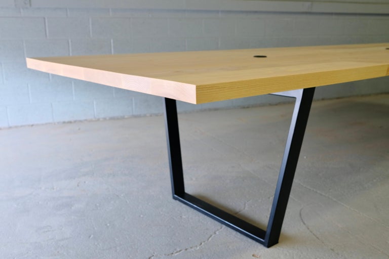 Ash Conference Table with Trapezoid Steel Legs For Sale at 1stDibs