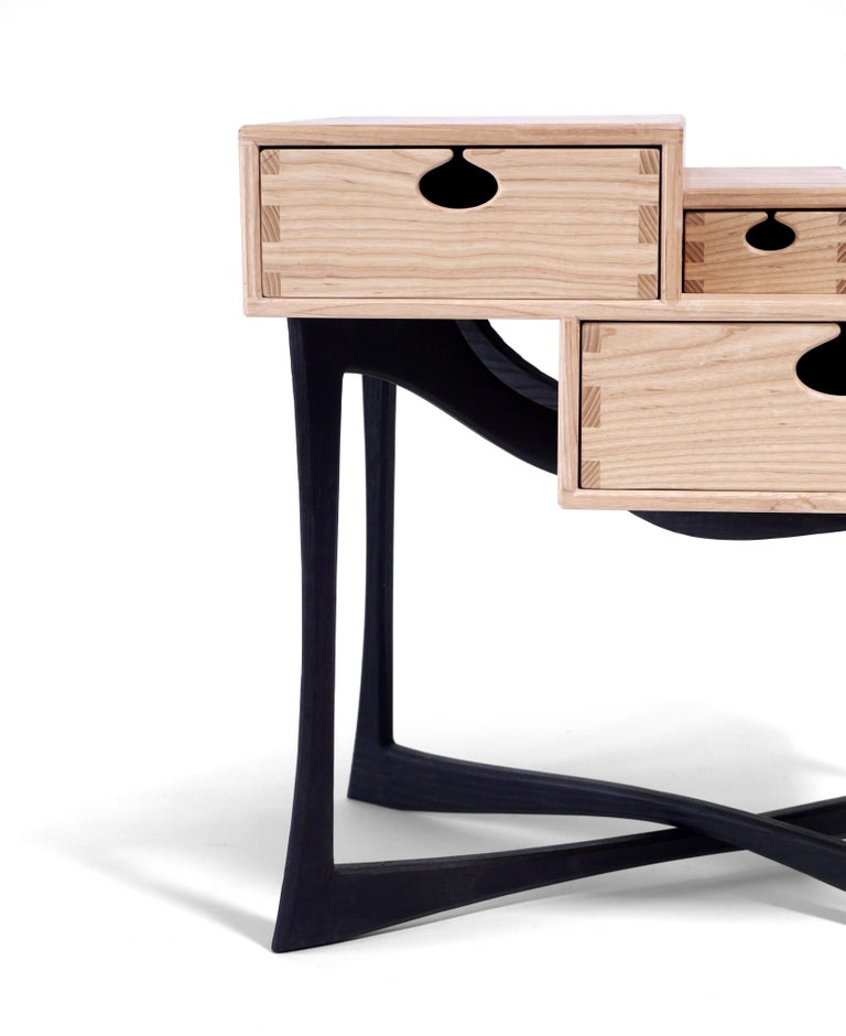 Ash Coriolis Side Table with Burnt Legs, Three Drawer Nightstand / End ...