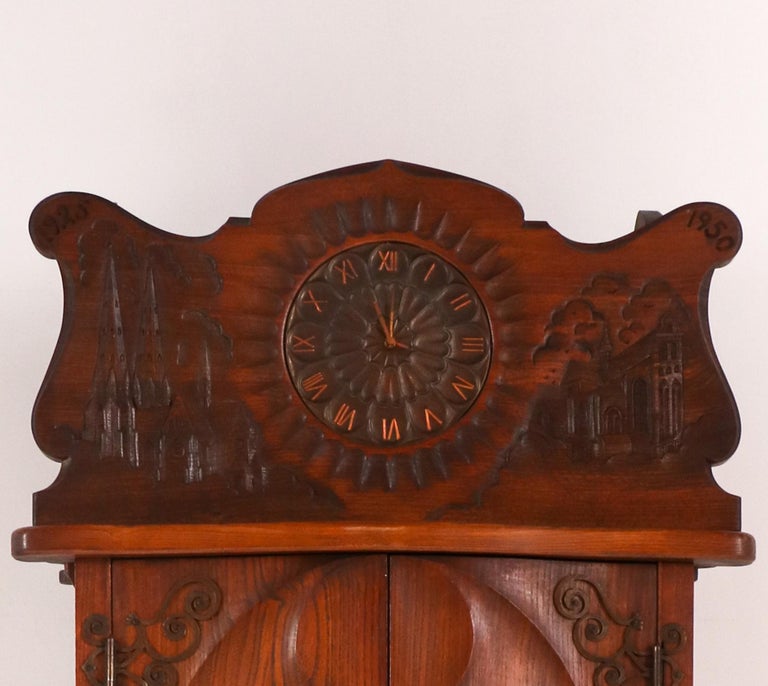 Ash Gothic Revival Cupboard with Integrated Clock, 1950s For Sale at ...