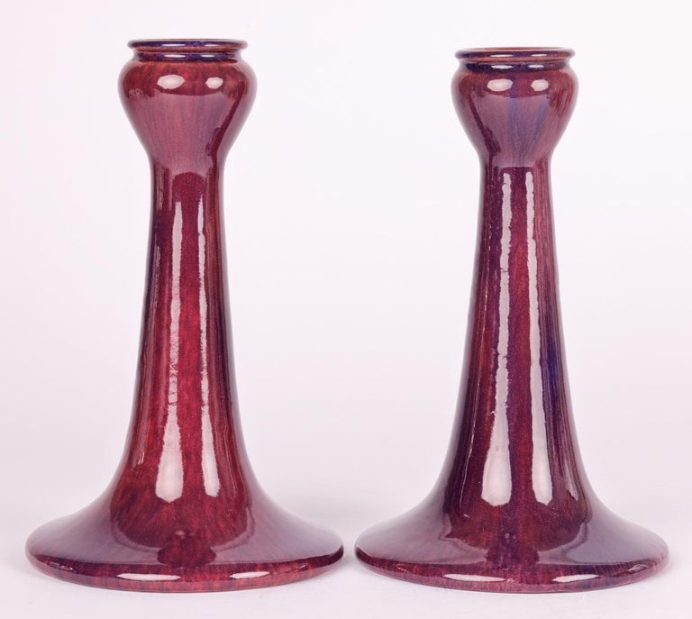Ashby Potters Guild Pair Art Nouveau Streak Glazed Candlesticks For ...